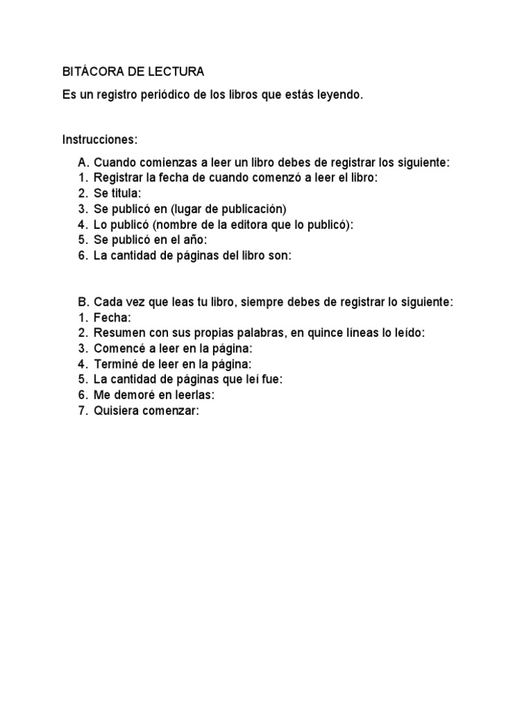 Bitácora de Lectura | PDF