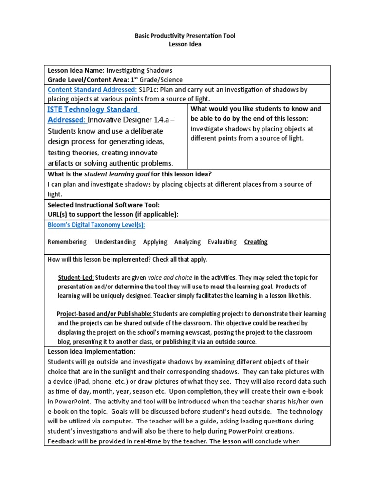 KC Giarrano Bpts Basic Productivity Tools Lesson Idea Template | PDF | Communication | Behavior ...