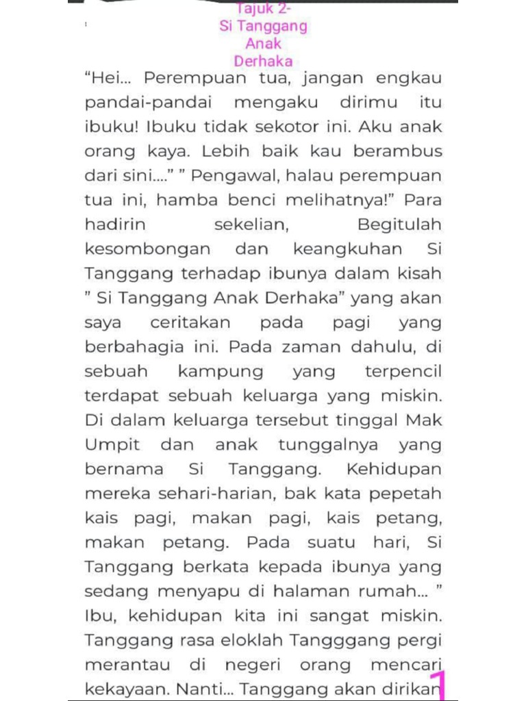 Tajuk 2-Si Tanggang Anak Derhaka | PDF