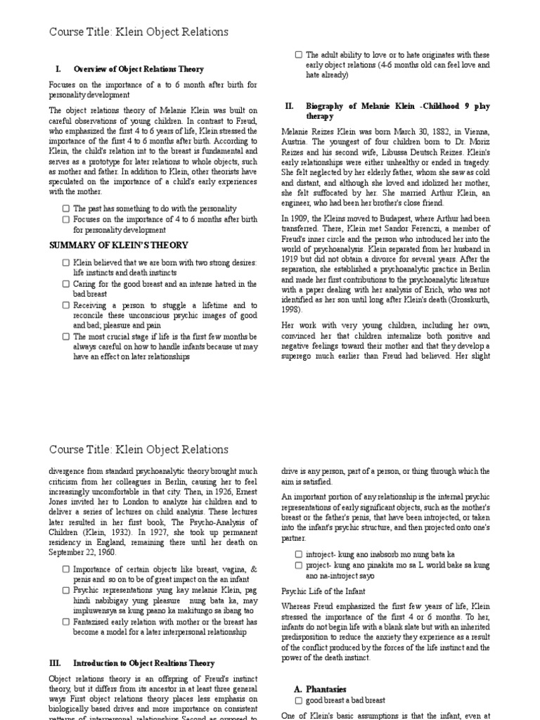 Klein Pdf Object Relations Theory Oedipus Complex