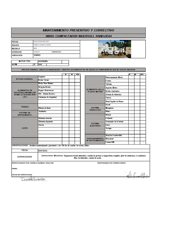 Mantenimiento Preventivo y Correctivo Vibro Compactador | PDF ...