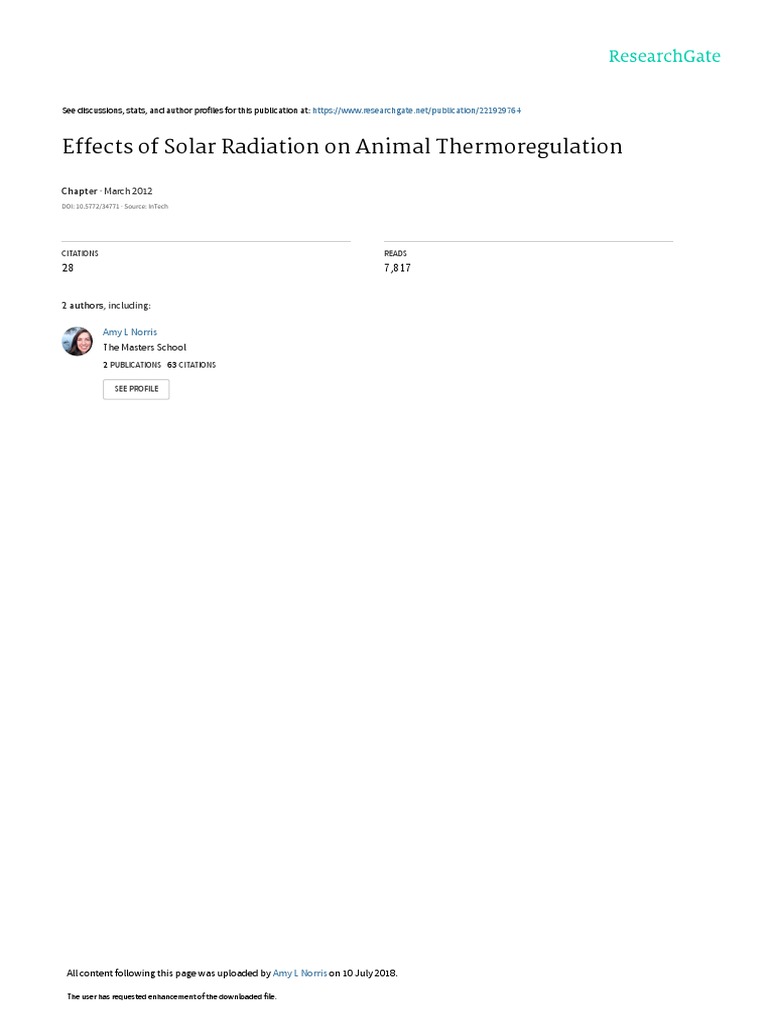 Effects of Solar Radiation On Animal Thermoregulation | PDF ...