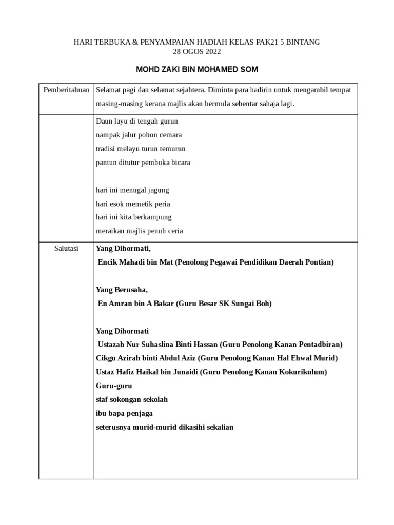 Protokol Penyampaian Hadiah PAK21 | PDF