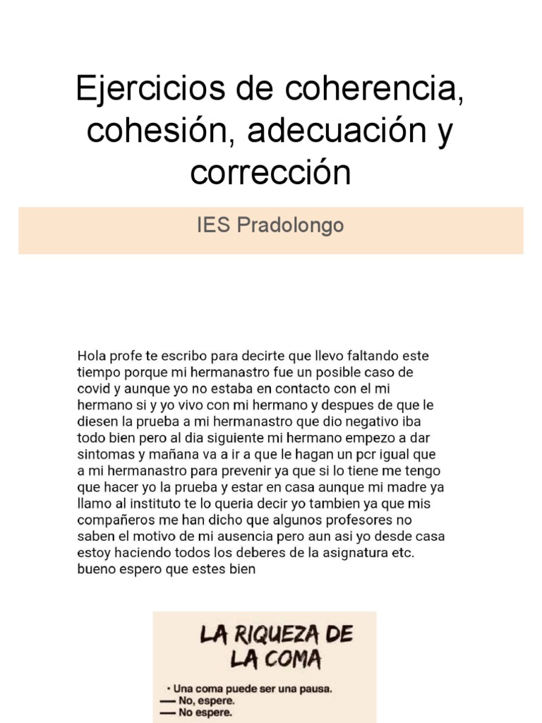 Tema 1. Ejericios de Coherencia, Cohesión, Adecuación | PDF | Sintaxis ...