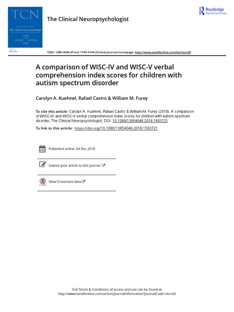 WISC-IV vs WISC-V Verbal Scores in ASD | PDF | Wechsler Adult Intelligence Scale | Autism Spectrum