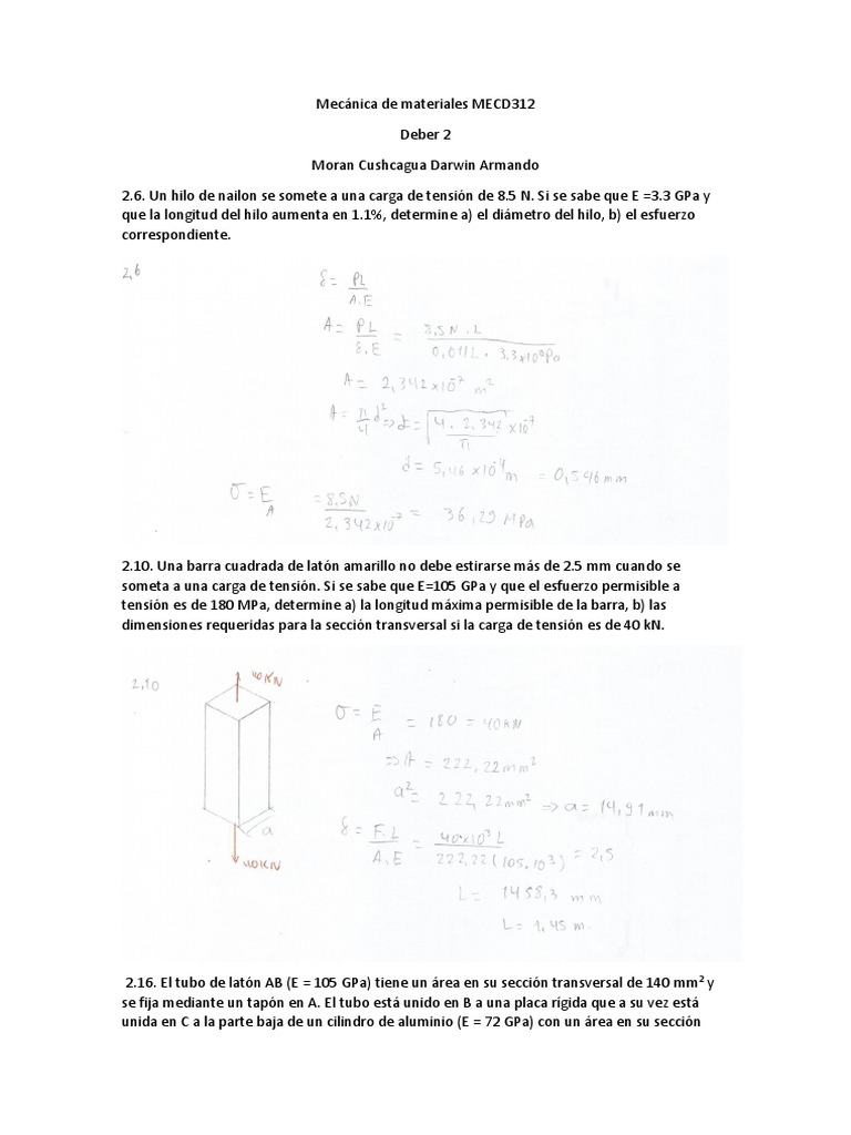 Deber 2 Darwin Moran | PDF | Estrés (Mecánica) | Viga (Estructura)