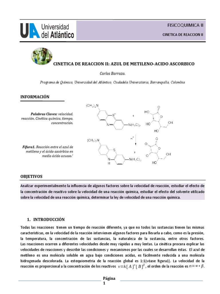 Cinetica de Reaccion II Azul de Metileno Acido Ascorbico | PDF ...