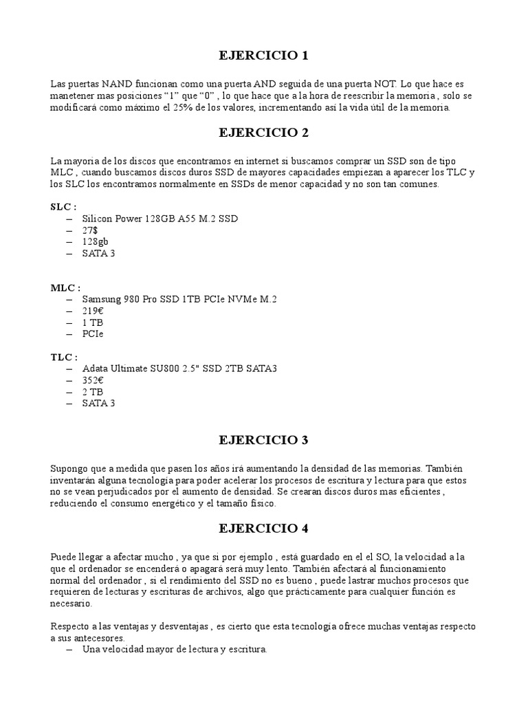 EJERCICIOS TEMA 5 - Daniel Valero Peña | Descargar gratis PDF | Unidad de estado sólido | Disco duro