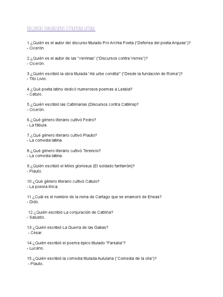 Preguntas Semiabiertas Lit Latina | PDF | Ovidio | Horacio