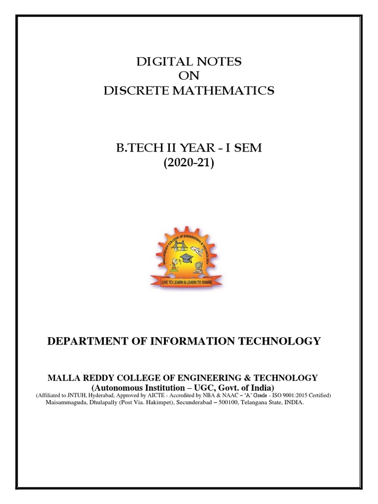 (R18A0506) Discrete Mathematics | PDF | Function (Mathematics) | Prime ...