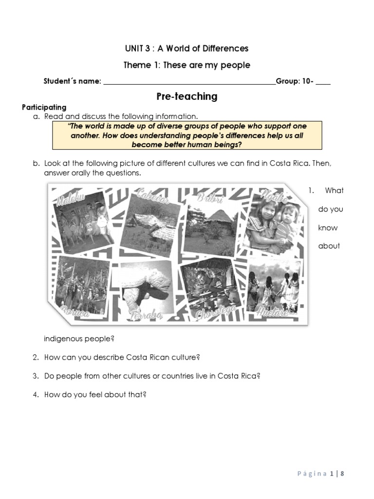 UNIT 3 10° - MATERIAL Sin Rúbrica | PDF | Indigenous Peoples | Costa Rica