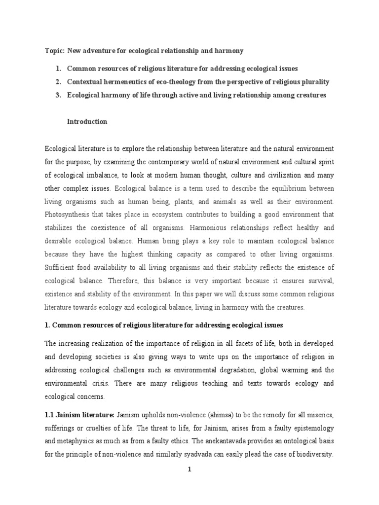 New Adventure For Ecological Relationship and Harmony | PDF | Ahimsa ...