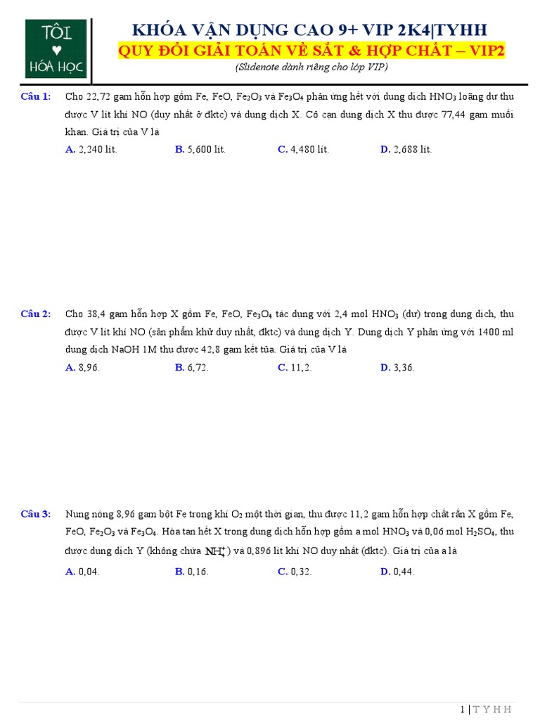 QUY ĐỔI GIẢI TOÁN VỀ SẮT & HỢP CHẤT - VIP2 - File đề | PDF