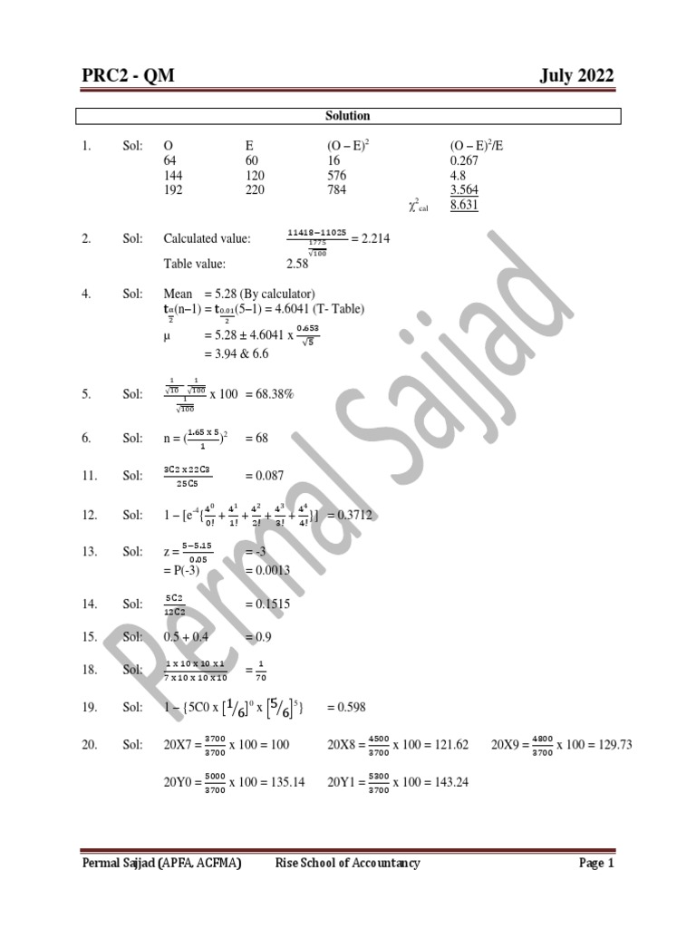 QM Assignment July 22 by Permal Sajjad - Solution | PDF | Applied Mathematics | Theoretical ...