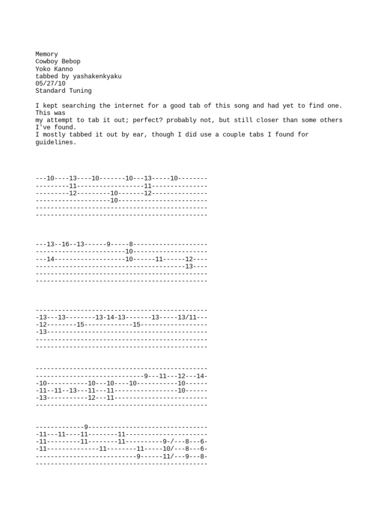 Memory Tab-Cowboy Bebop | PDF