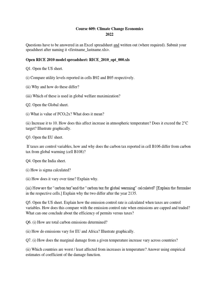 Climate Change Economics Course 609 Guide | PDF | Climate Change ...