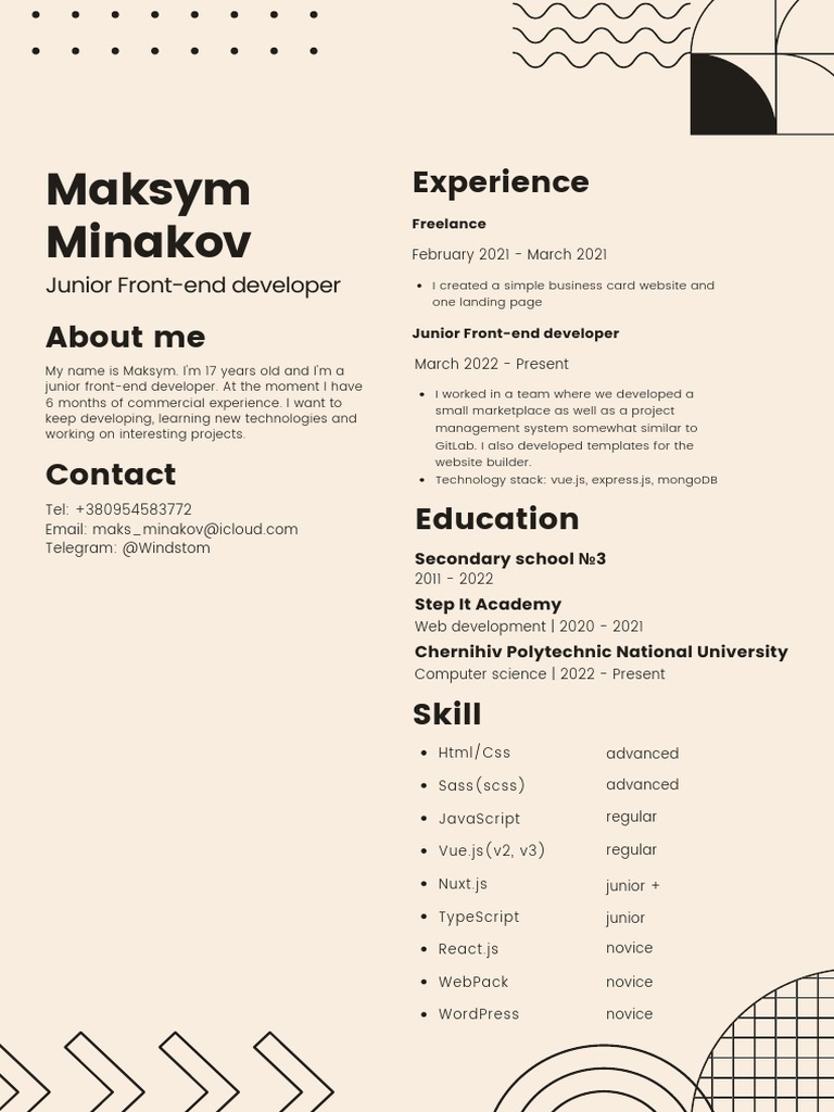 Junior Vue Developer Profile: Maksym | PDF | Computing | Web Software