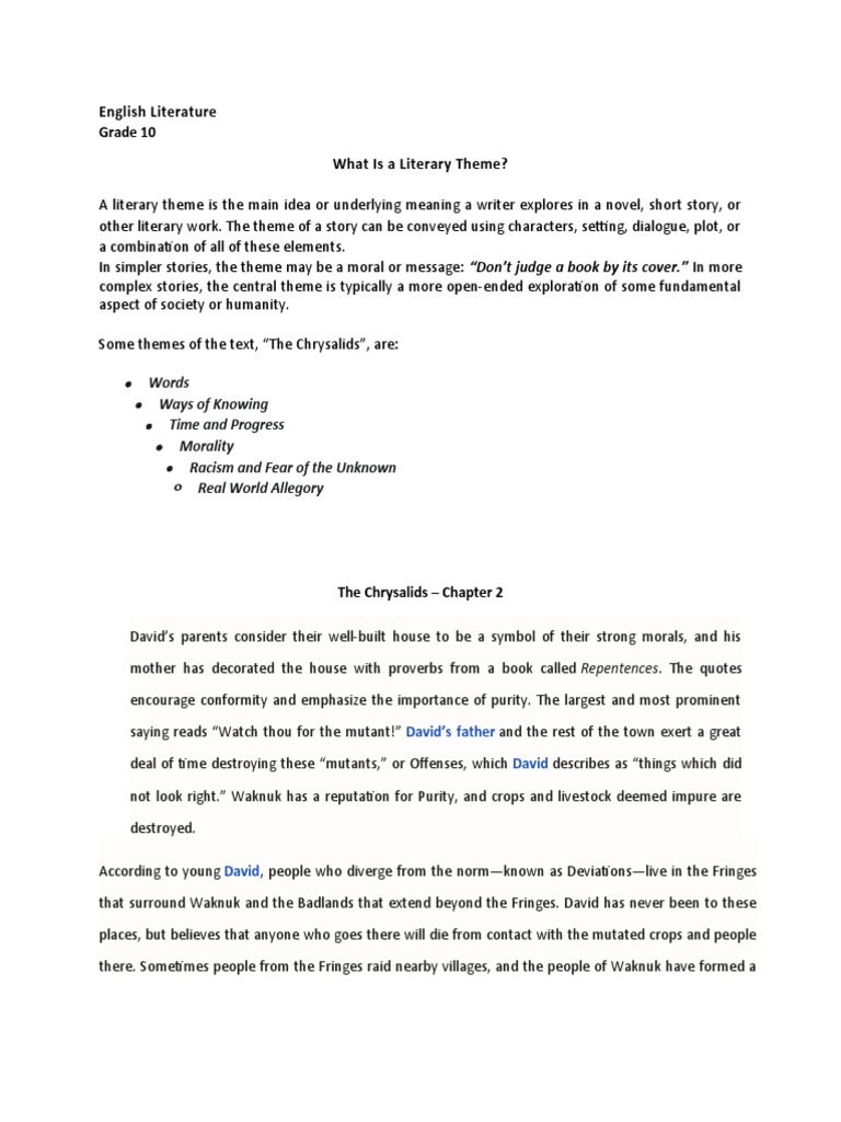 The Chrysalids Chapter 2 - Theme | PDF