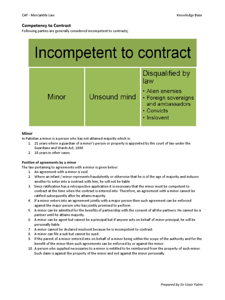 Competency To Contract: Minor | PDF | Partnership | Legal Liability