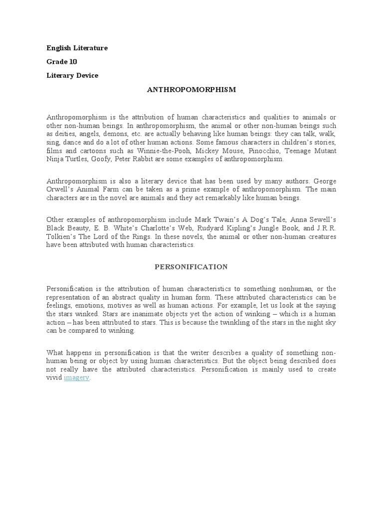 Anthropomorphism and Personification | PDF | Anthropomorphism