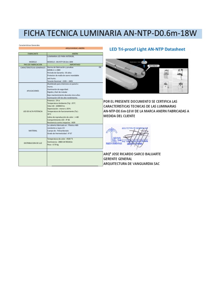 Ficha Tecnica 18W | PDF | Diodo emisor de luz | Ingeniería de Edificación