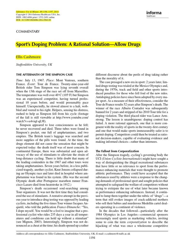2 Cashmore 2014 Elective | PDF | Doping In Sport | Sports