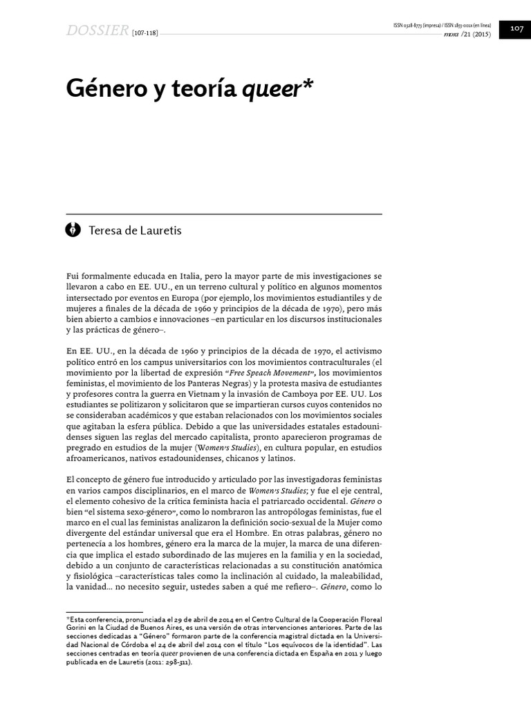 Genero y Teoria Queer Teresa de Lauretis | Descargar gratis PDF ...