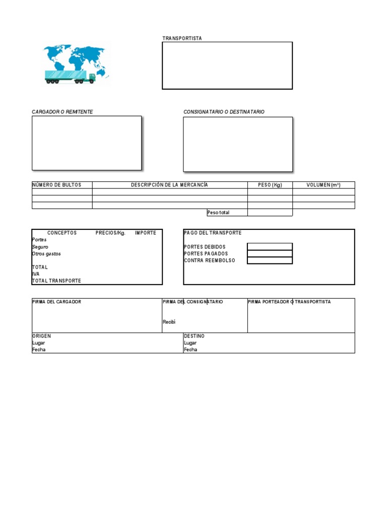 Modelo de Carta de Porte Rellenable | PDF