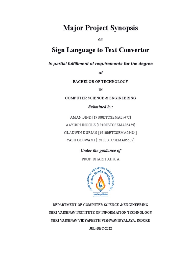 Sign Laguage To Text Convertor - Synopsis - Docx - Google Drive | PDF ...