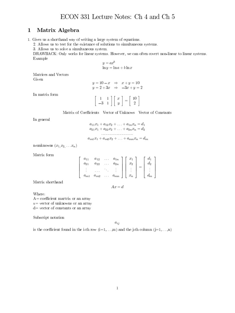 331 Notes Matrix | PDF | Matrix (Mathematics) | Abstract Algebra