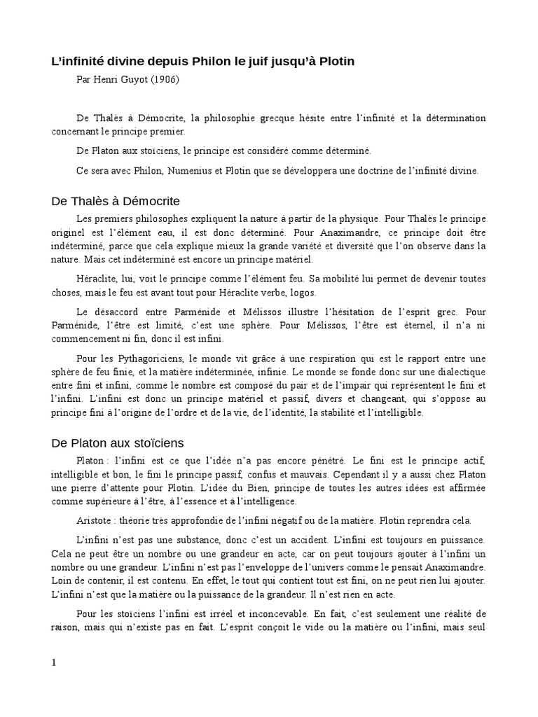 L'infinité divine de Philon à Plotin | PDF | Infini | Dieu
