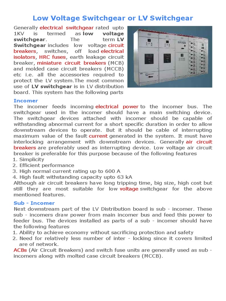 Low Voltage Switchgear or LV Switchgear | PDF | Fuse (Electrical) | Switch