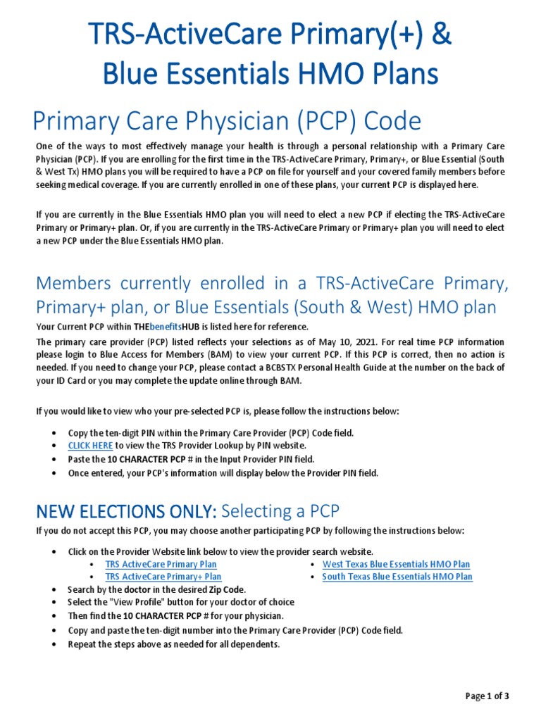TRS ActiveCare & BCBS HMO PCP Search - 07072021 | PDF | Health ...