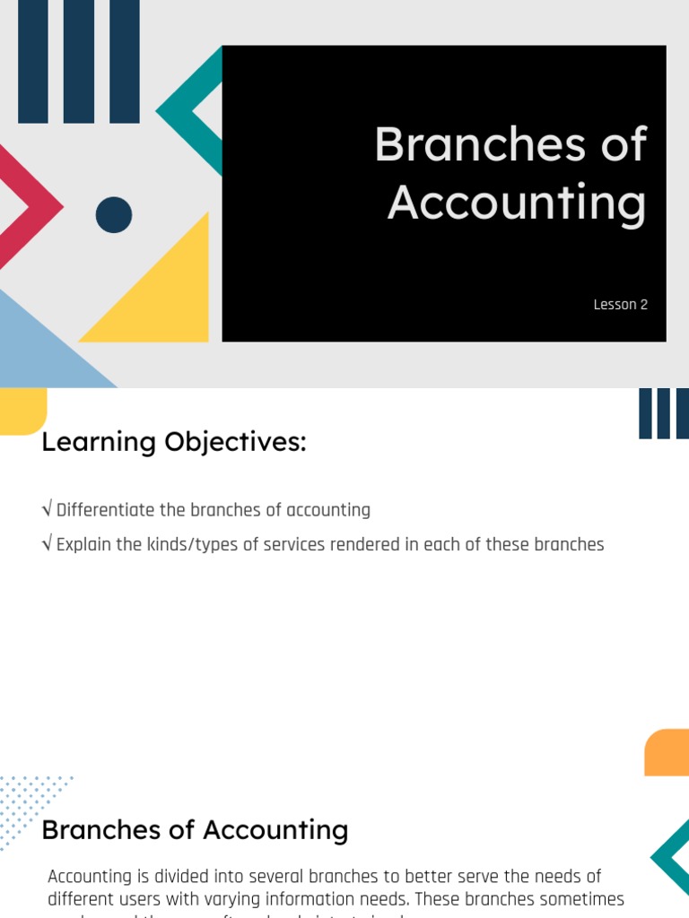 Lesson 2 - Branches of Accounting | PDF | Accounting | Audit