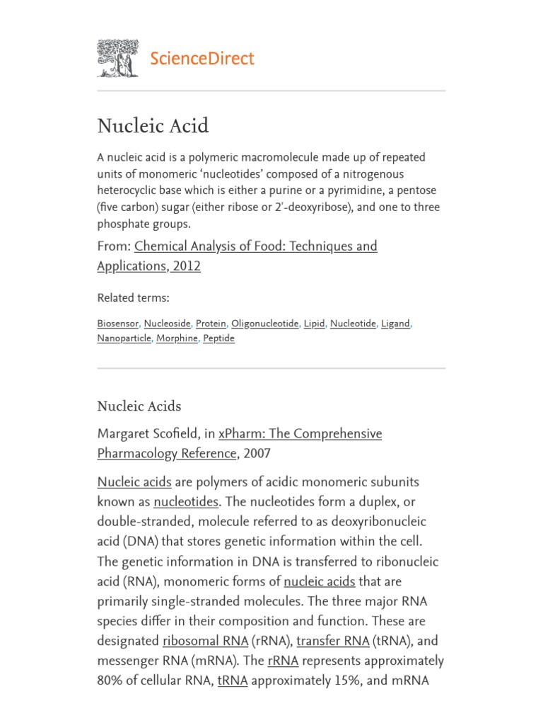 Nucleic Acid - An Overview - ScienceDirect Topics | PDF | Rna | Nucleic ...