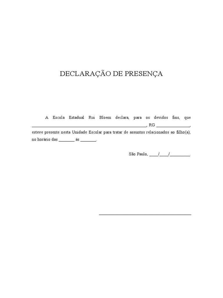 Declaração de Presença | PDF Declaração de Presença | PDF