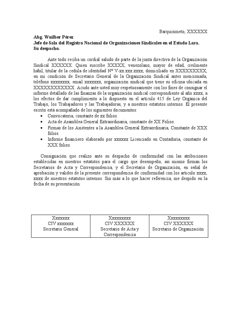 Modelo De Escrito Para Presentar Documentos Requeridos