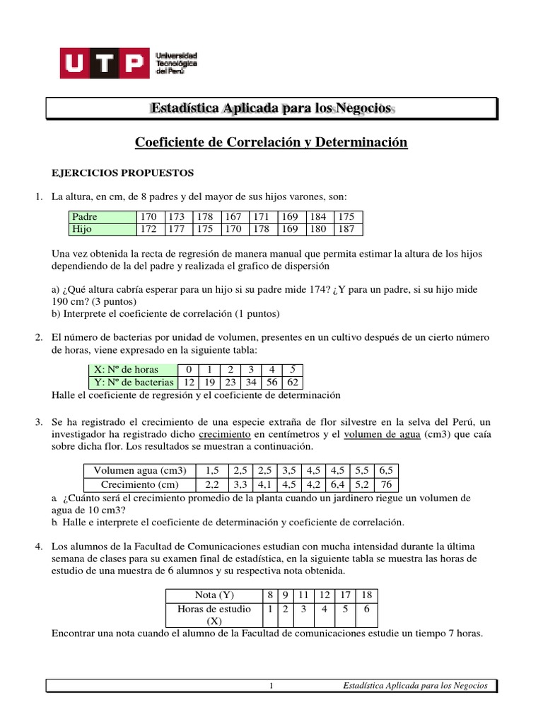 S15.s2 - Resolver Ejercicios Correl y Determinación | PDF | Agua