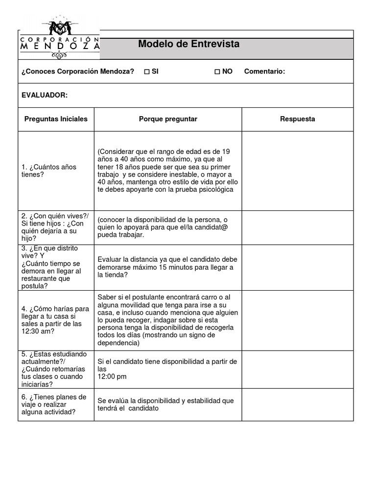 Modelo de Entrevista para Evaluación Laboral | PDF