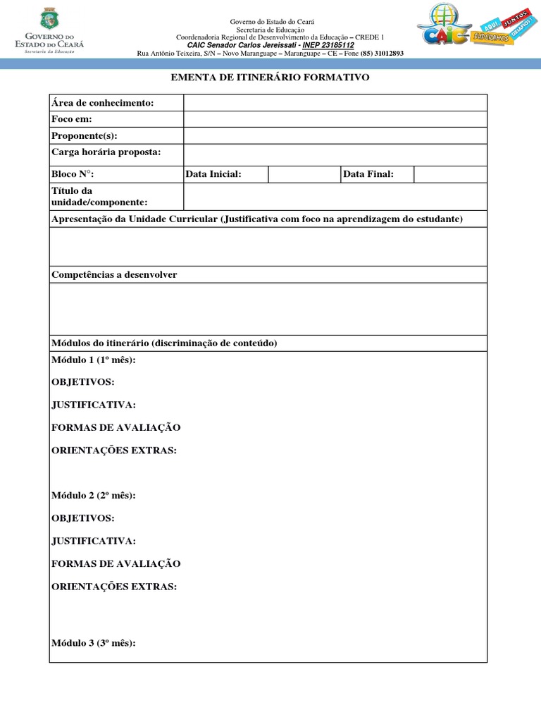 Molde de Ementa de Disciplina para Itinerário Formativo | PDF