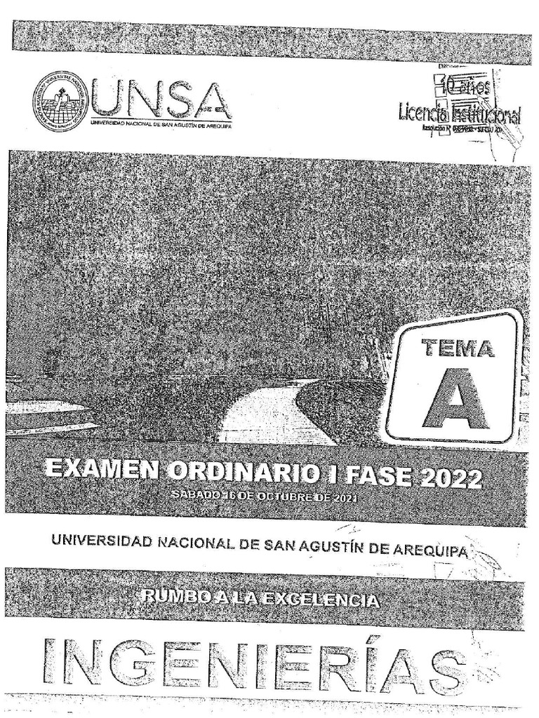 Examen de Admisión Unsa Fase 1 2022 Ingenierias | PDF