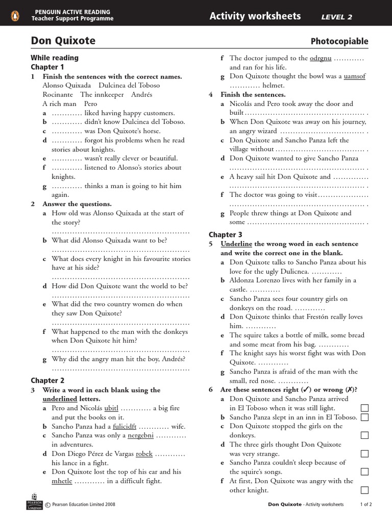 Don Quixote Activity Worksheets | PDF | Don Quixote