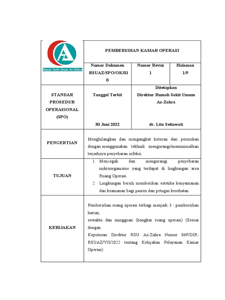 Spo Pembersihan Kamar Operasi | PDF