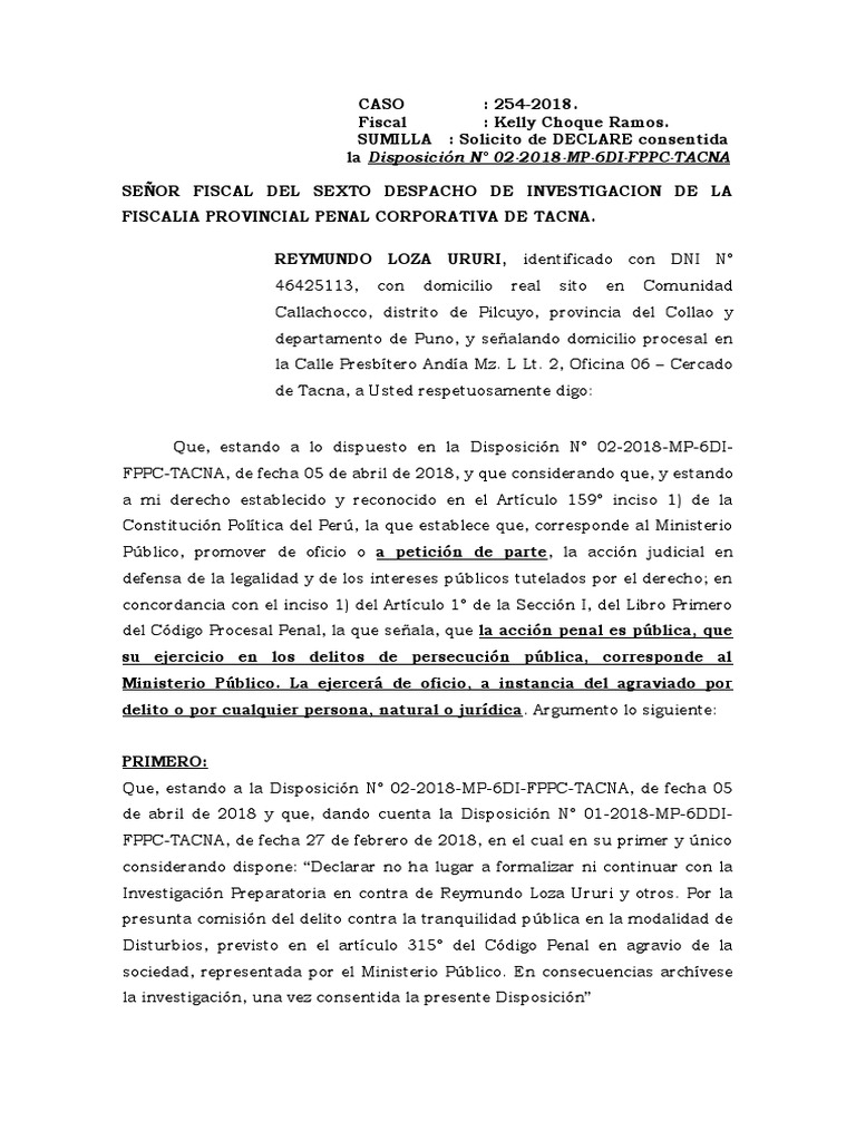 Solicito de DECLARE Consentida La Disposicion Fiscal | PDF | Gobierno ...