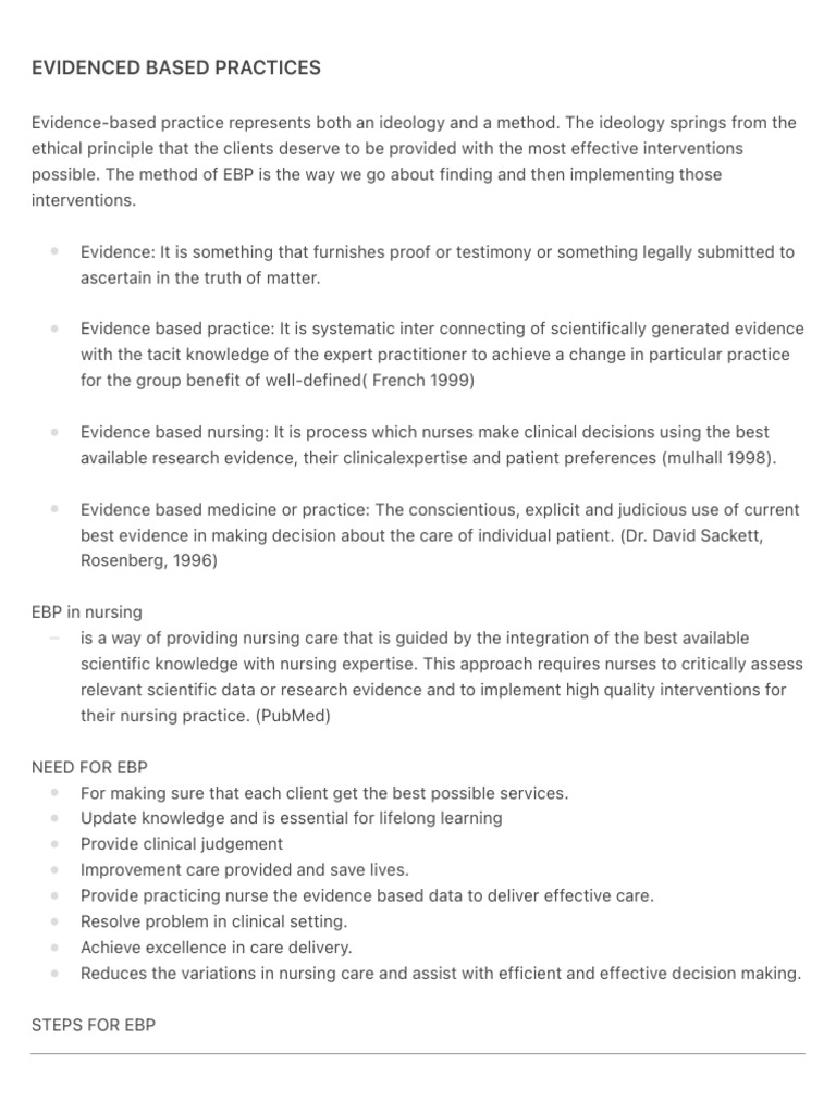 Evidenced Based Practices | PDF | Evidence Based Medicine | Evidence ... Evidenced Based Practices | PDF | Evidence Based Medicine | Evidence ...