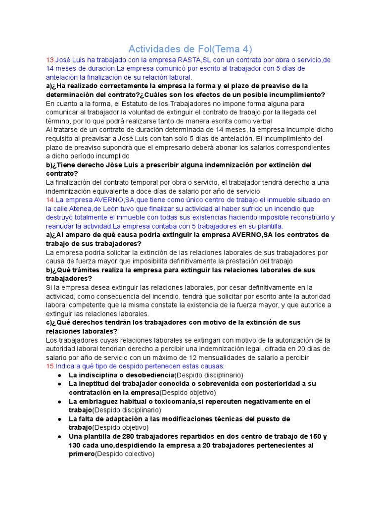 Actividades de Fol (Tema 4) | Descargar gratis PDF | Salario | Daños y perjuicios