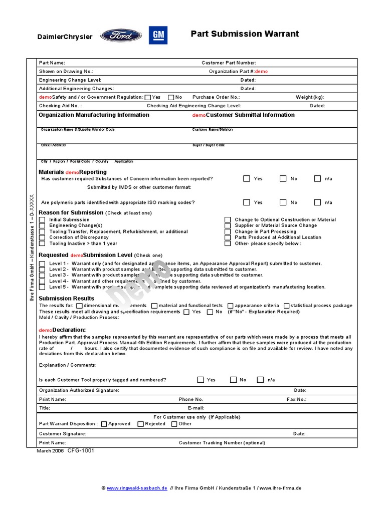 Part Submission Warrant | PDF | Specification (Technical Standard ...