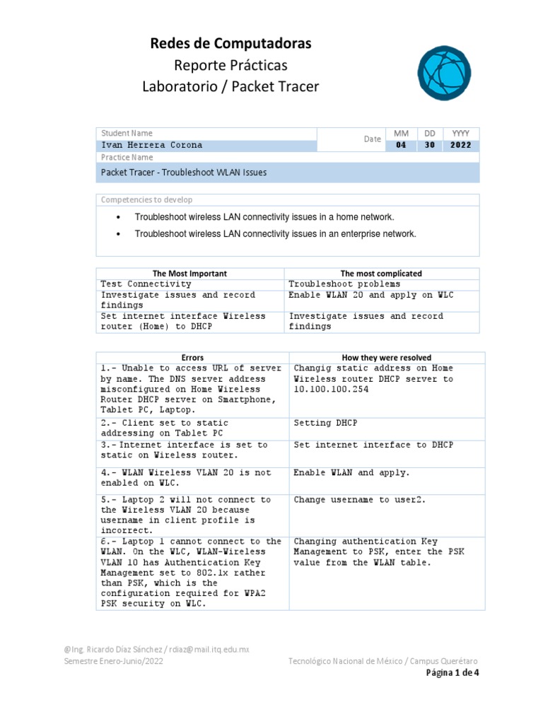 13.4.5 Packet Tracer - Troubleshoot WLAN Issues | PDF | Wireless Lan | Router (Computing)