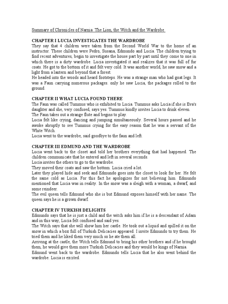 The Lion, The Witch and The Wardrobe | PDF | The Chronicles Of Narnia ...