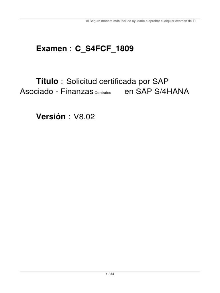 SAP S/4HANA: Examen C_S4FCF_1809 | PDF | Bases de datos | SQL